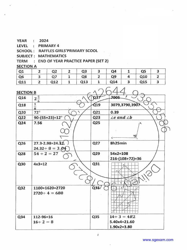 2024-P4-Maths-End of Year Exam Practice Set 2-Raffles Girls 5 | PDF