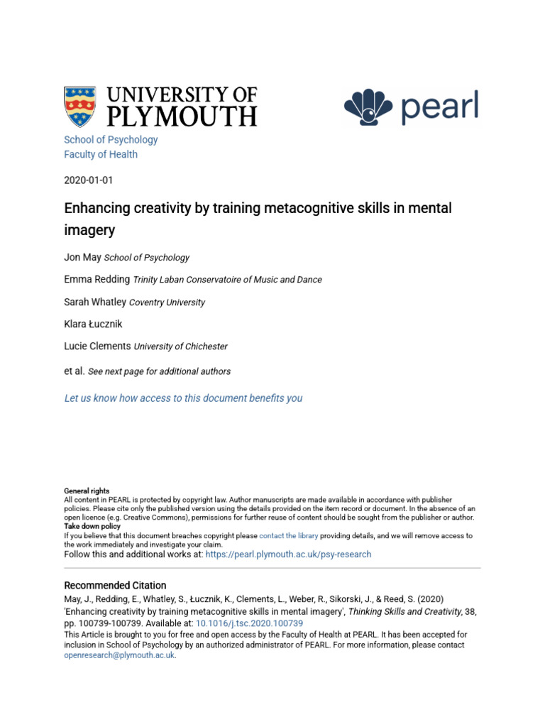 Enhancing Creativity by Training Metacognitive Skills in Mental I | PDF ...