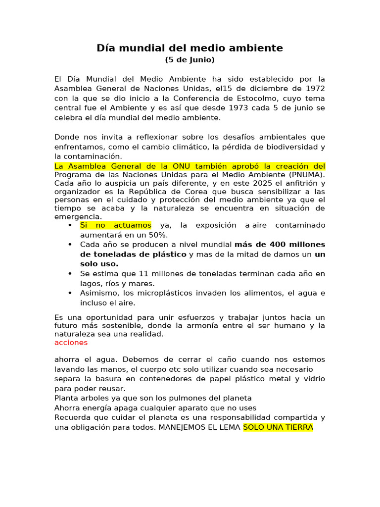 Día Mundial Del Medio Ambiente | PDF