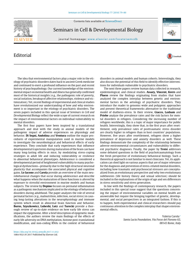 Editorial 2018 Seminars in Cell Developmental Biology | PDF | Mental ...