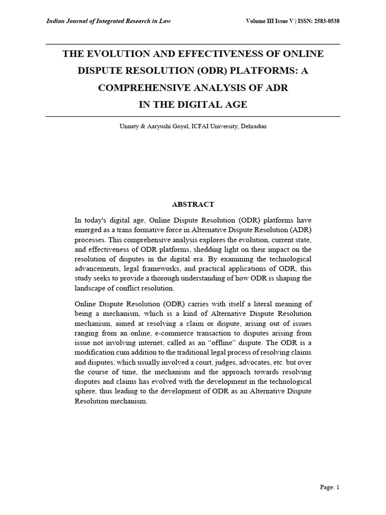 The Evolution and Effectiveness of Online Dispute Resolution Odr ...