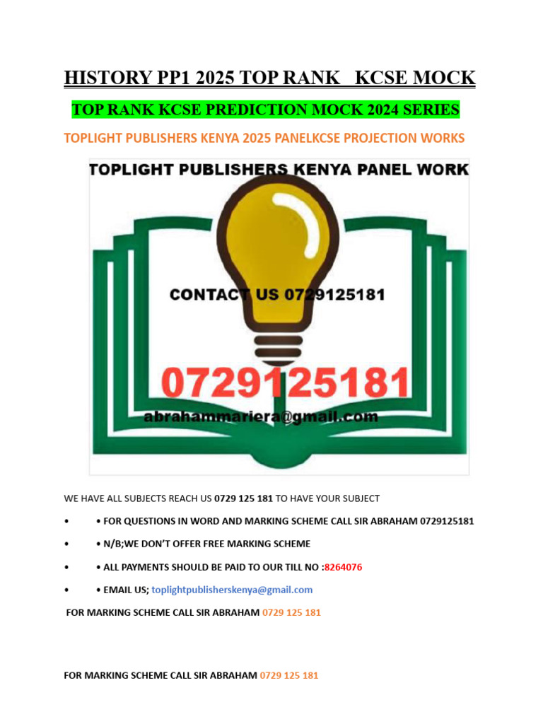 KCSE 2025 History Paper 1 Predictions | PDF | Kenya | East Africa