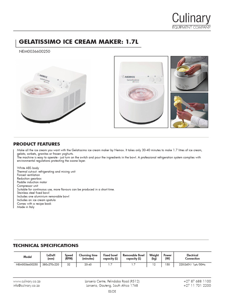 Gelatissimo 1.7L Ice Cream Maker Review | PDF