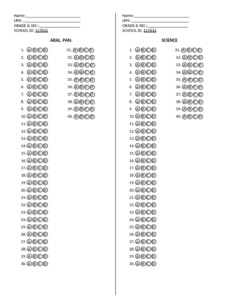 40-Item Shading Answer Sheet PDF | PDF