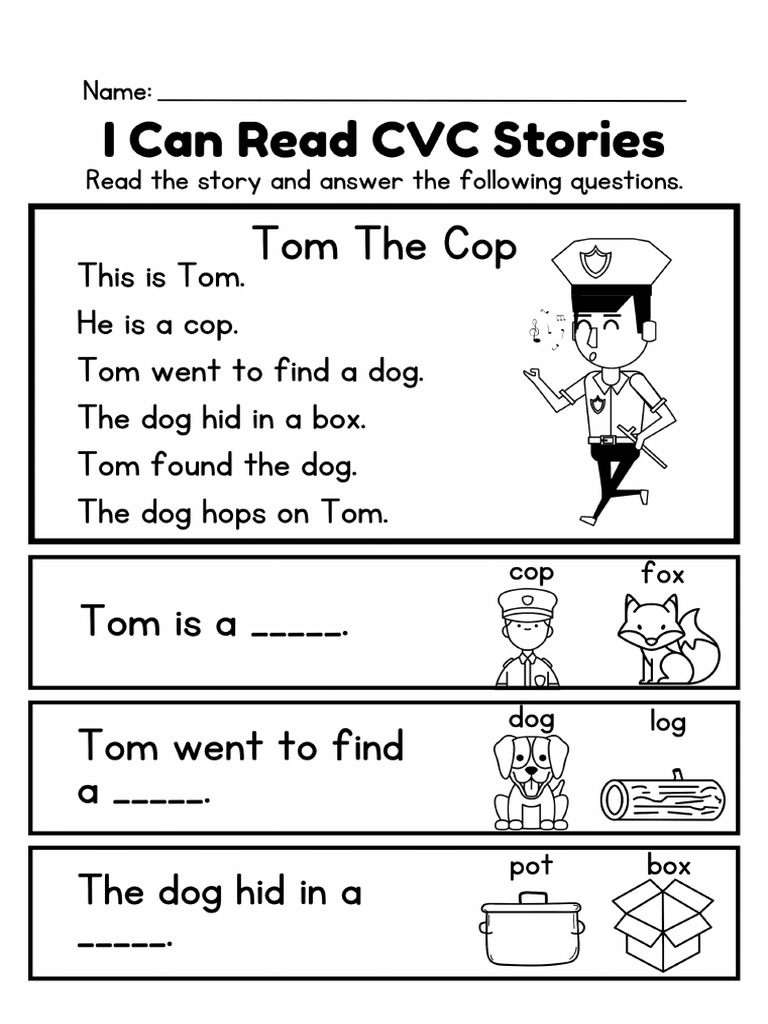 Short O CVC Stories Reading Comprehension English Worksheet | PDF