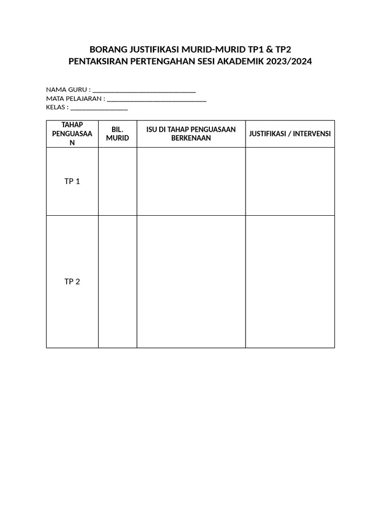 Justifikasi Murid TP1 & TP2 2023/2024 | PDF