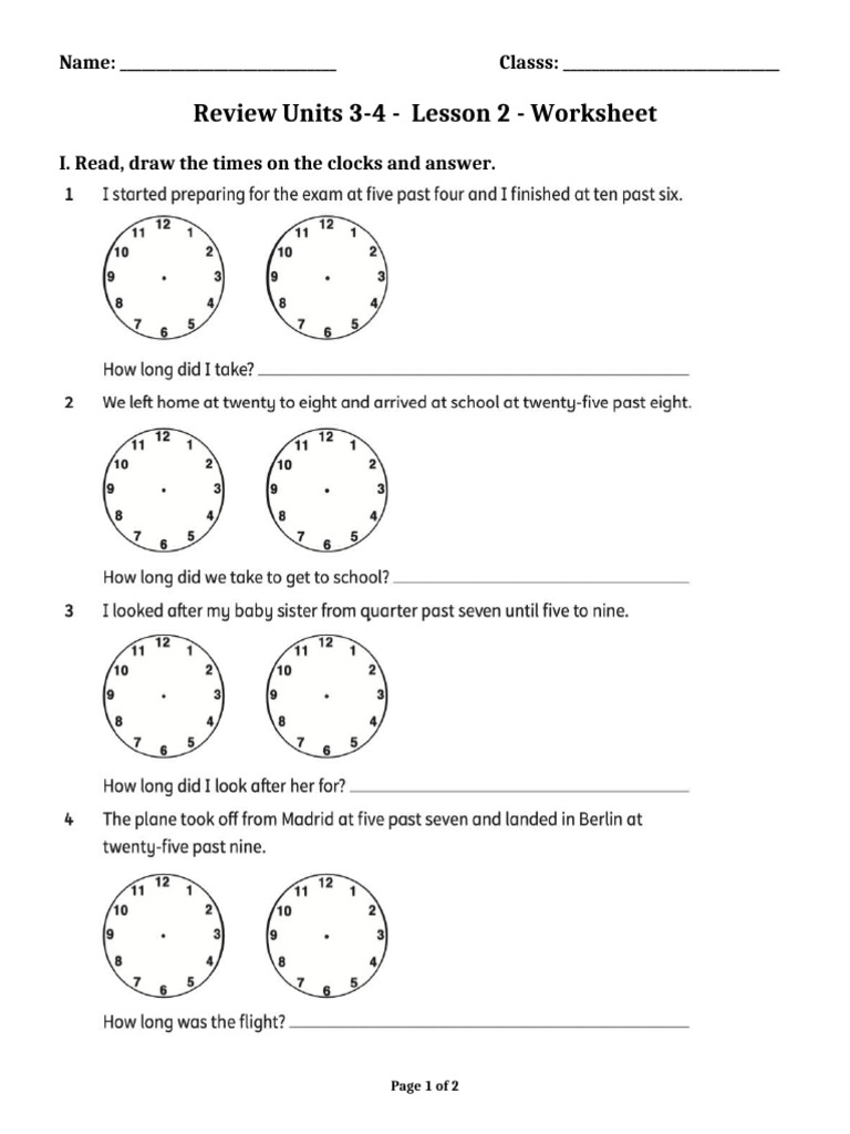 PU4 Review Units 3-4 - Lesson 2 - Worksheet 1 | PDF