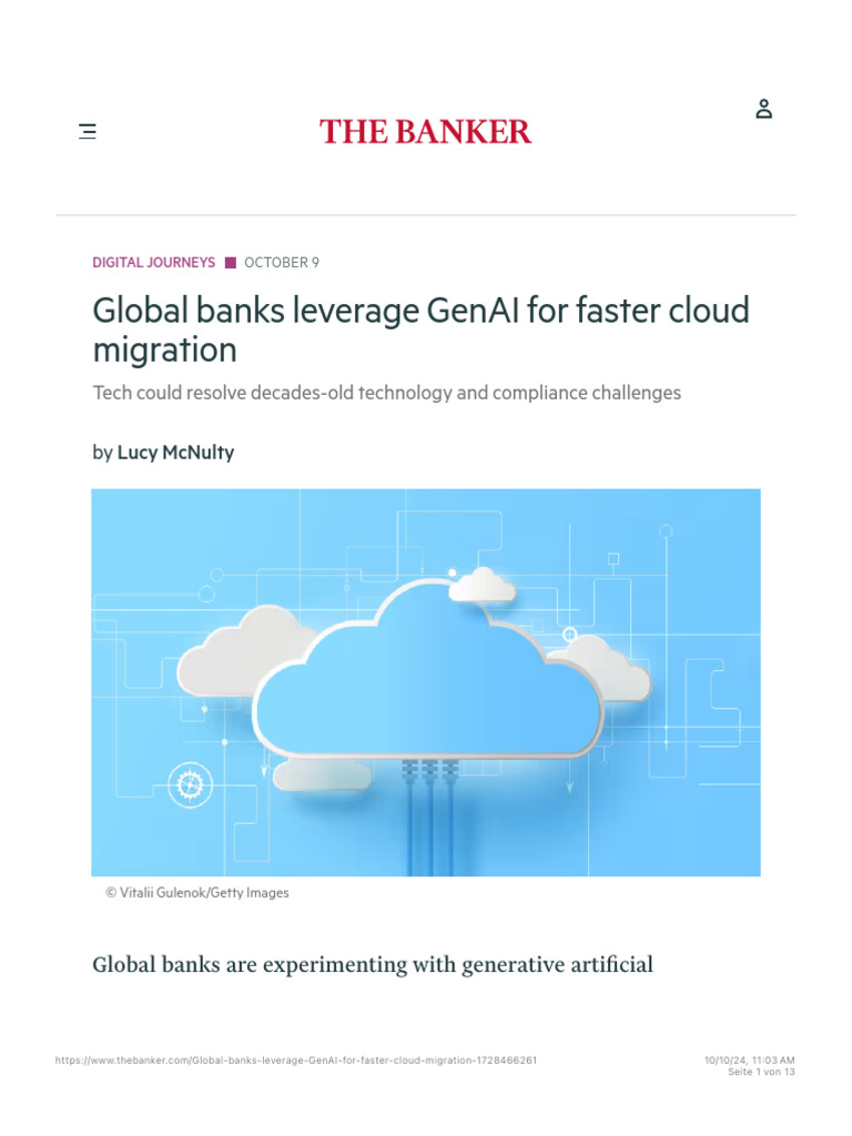 Global Banks Leverage GenAI For Faster Cloud Migration - The Banker | PDF | Banks