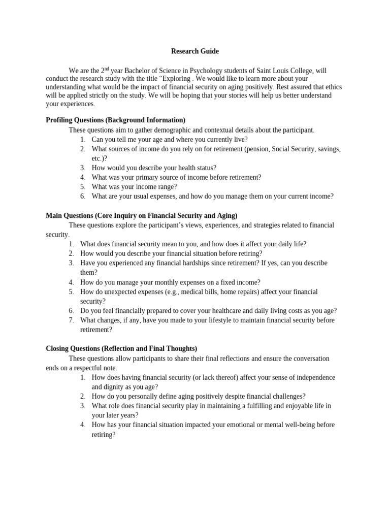 Profiling Questions (Background Information) | PDF | Cost Of Living ...
