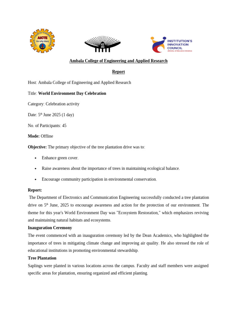 World Environment Day Celebration Report | PDF | Natural Environment ...