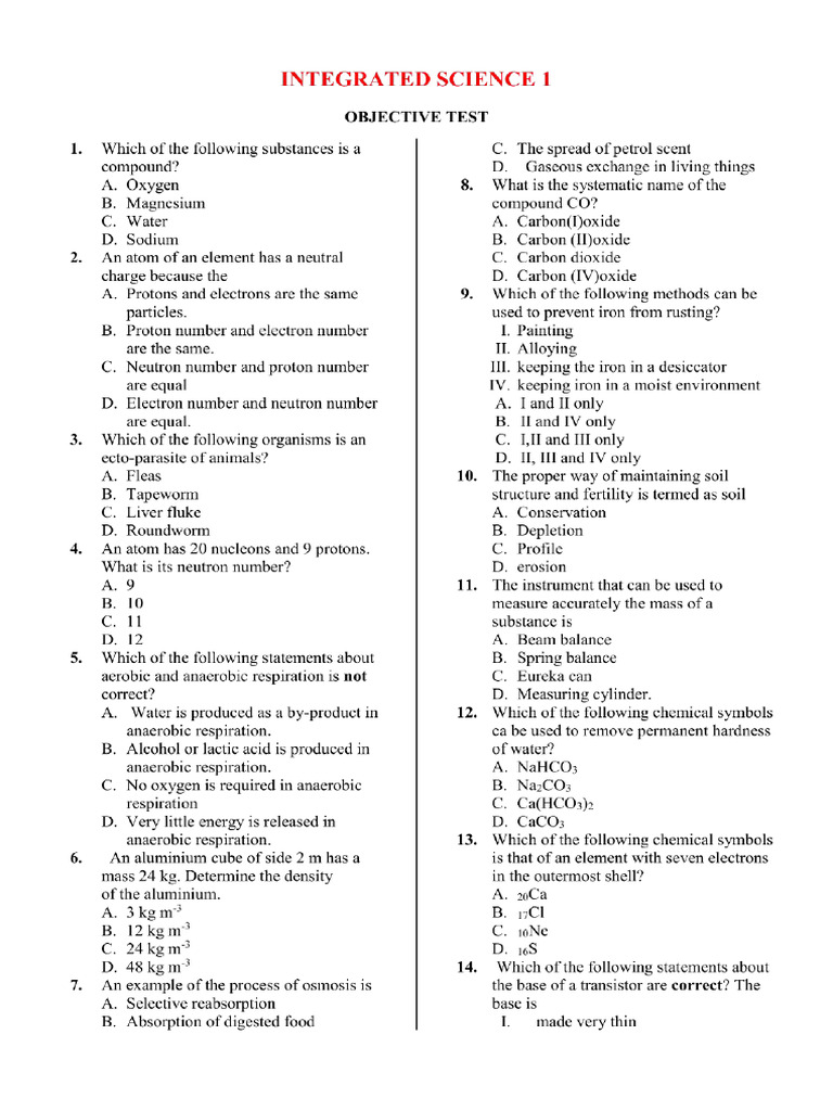 2021 Bece Integrated Science Paper 1 | PDF