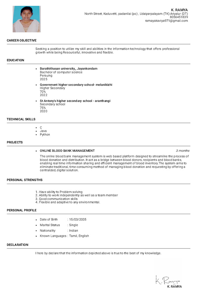 K. Ramya (Bachelor of Computer Science..1) | PDF