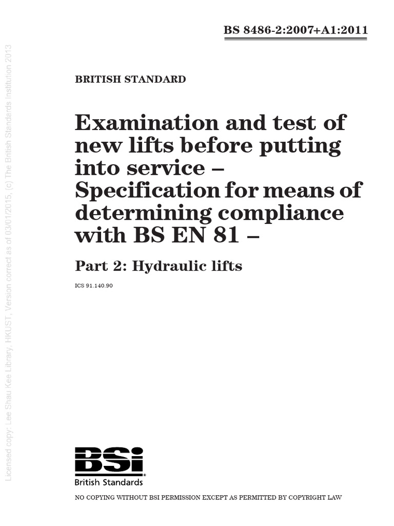 Examination and Test of New Lifts Before Putting Into Service ...