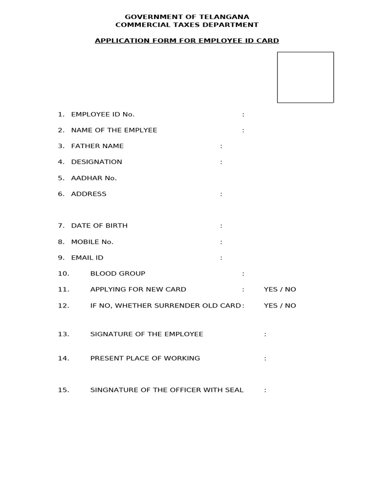 Epmloyee Id Card Form | PDF