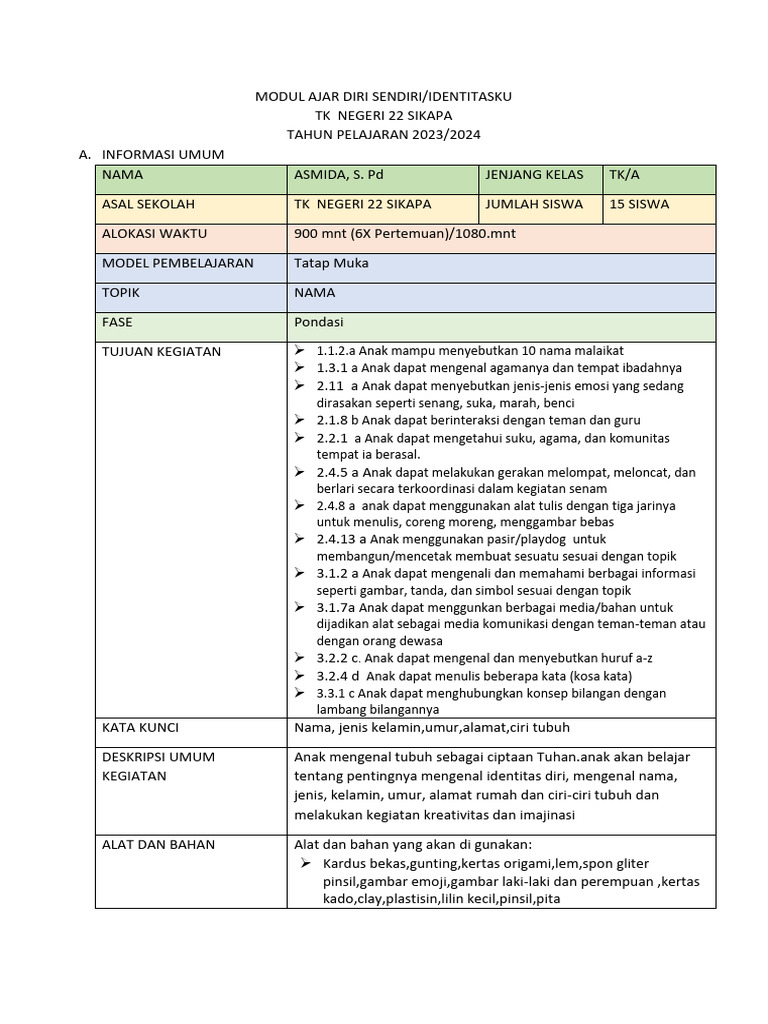 Modul Ajar Diri Sendiri Asmida-Dikompresi | PDF