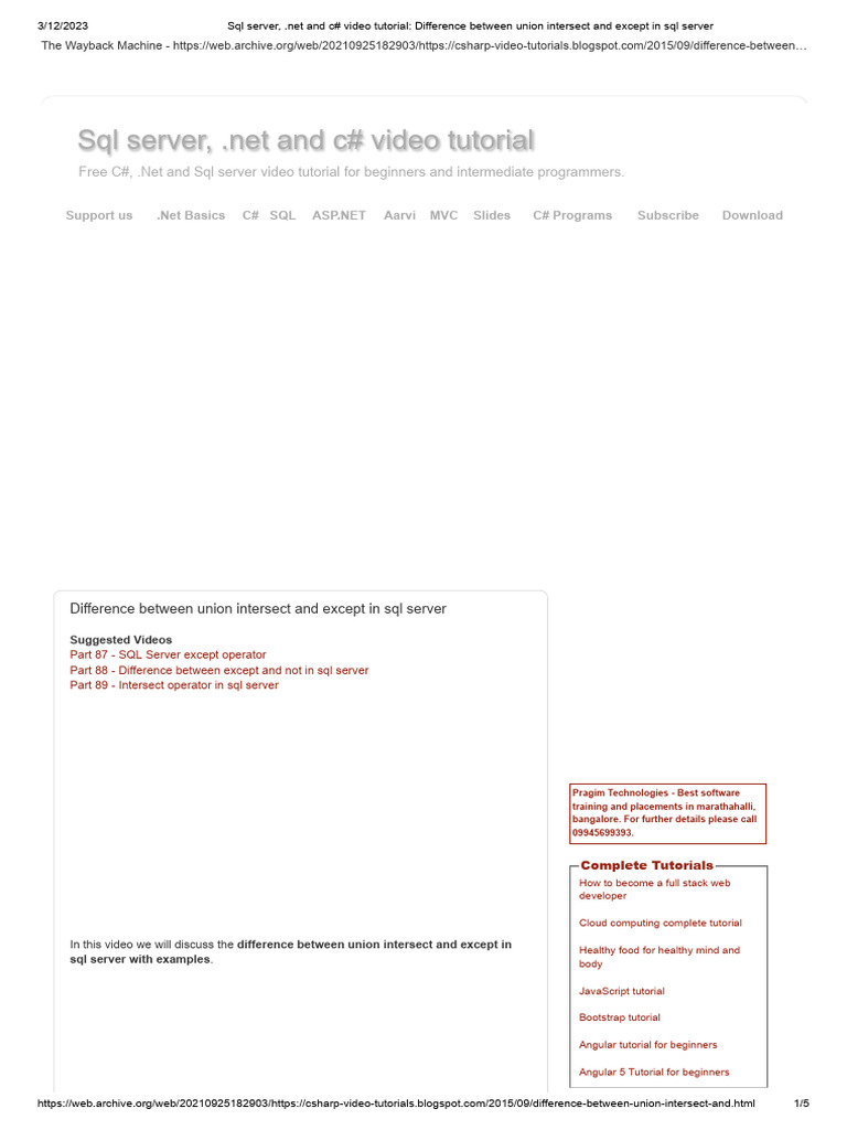 90 Difference Between Union Intersect and Except in SQL Server | PDF ...