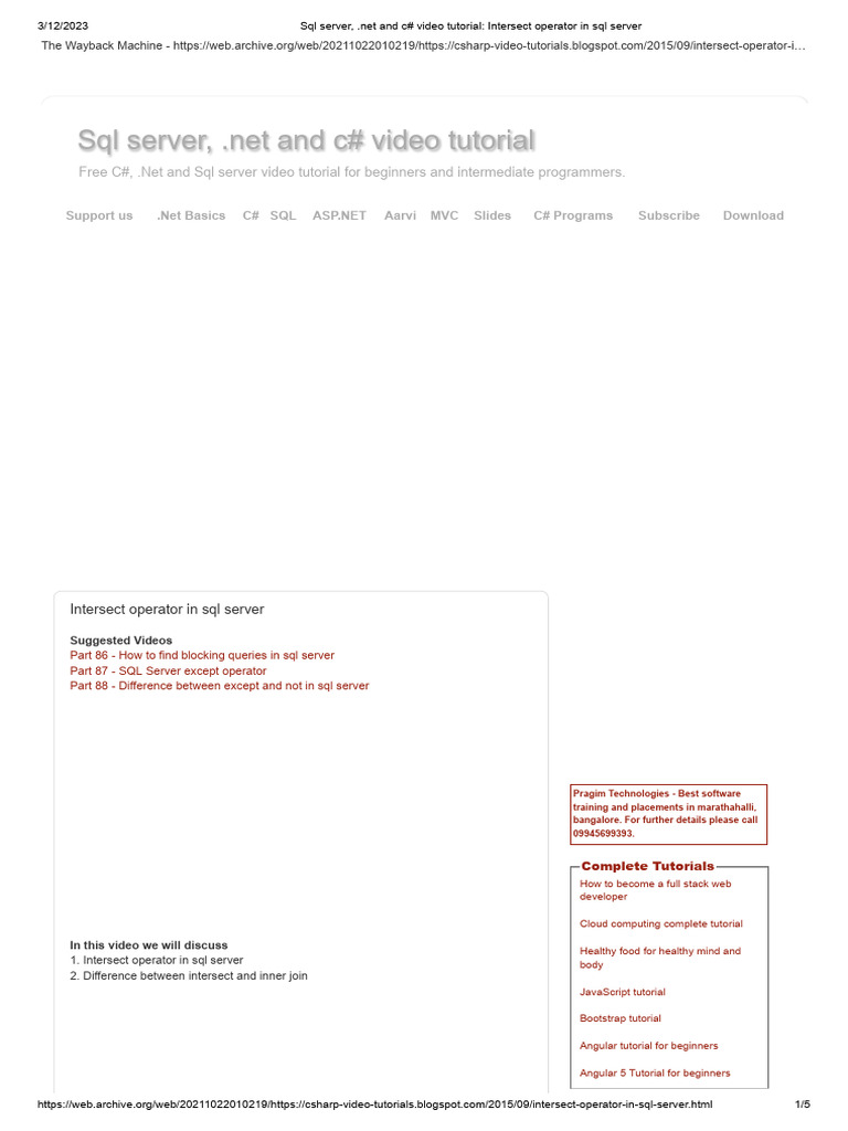 89 Intersect Operator in SQL Server | PDF | Table (Database) | Language ...