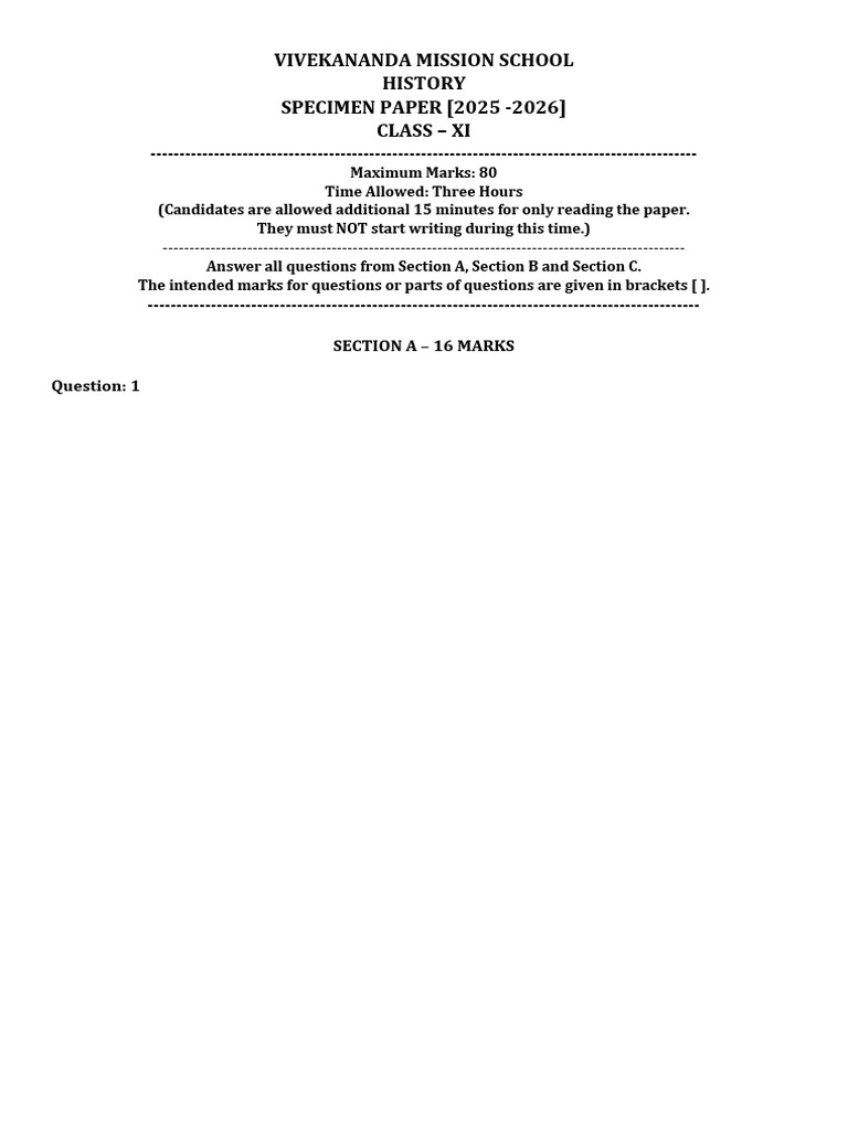 Sample Specimen Paper Format | PDF