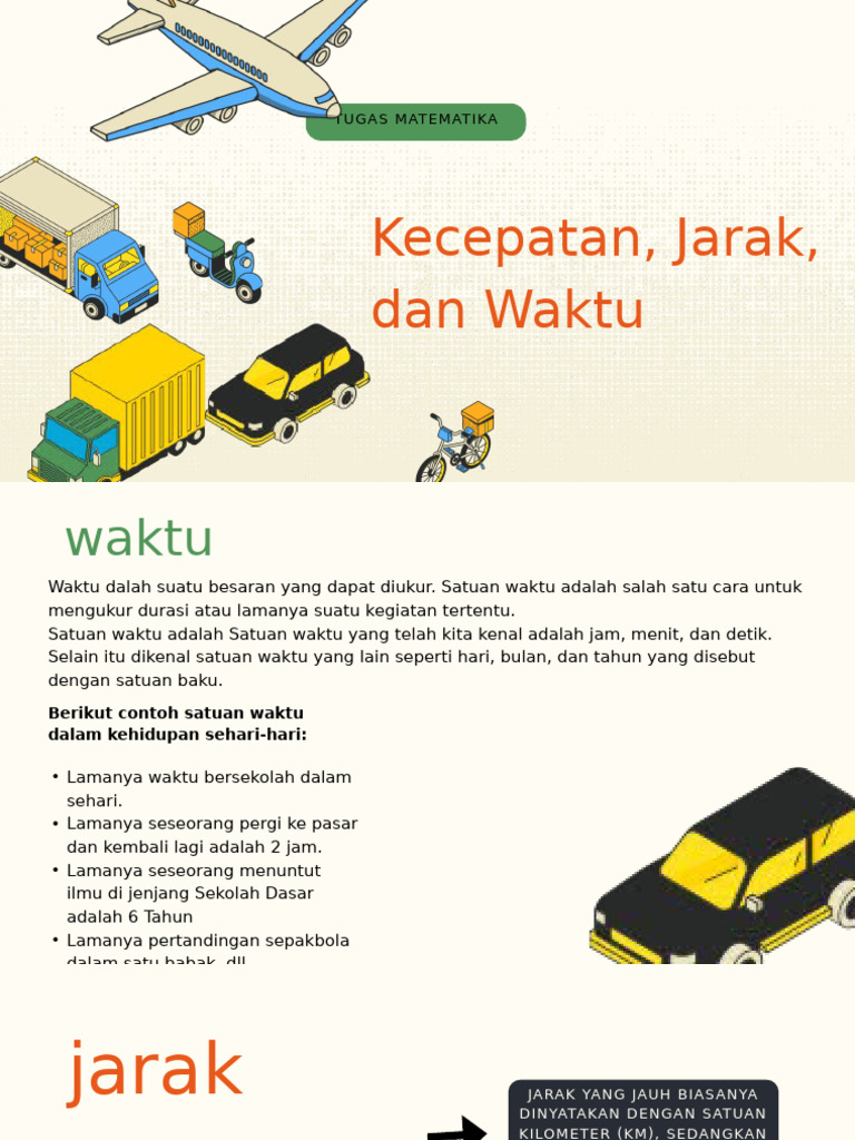 MTK 1 F Kecepatan, Waktu, Dan Jarak Tempuh Biru Dan Hijau Gaya Isometris | PDF
