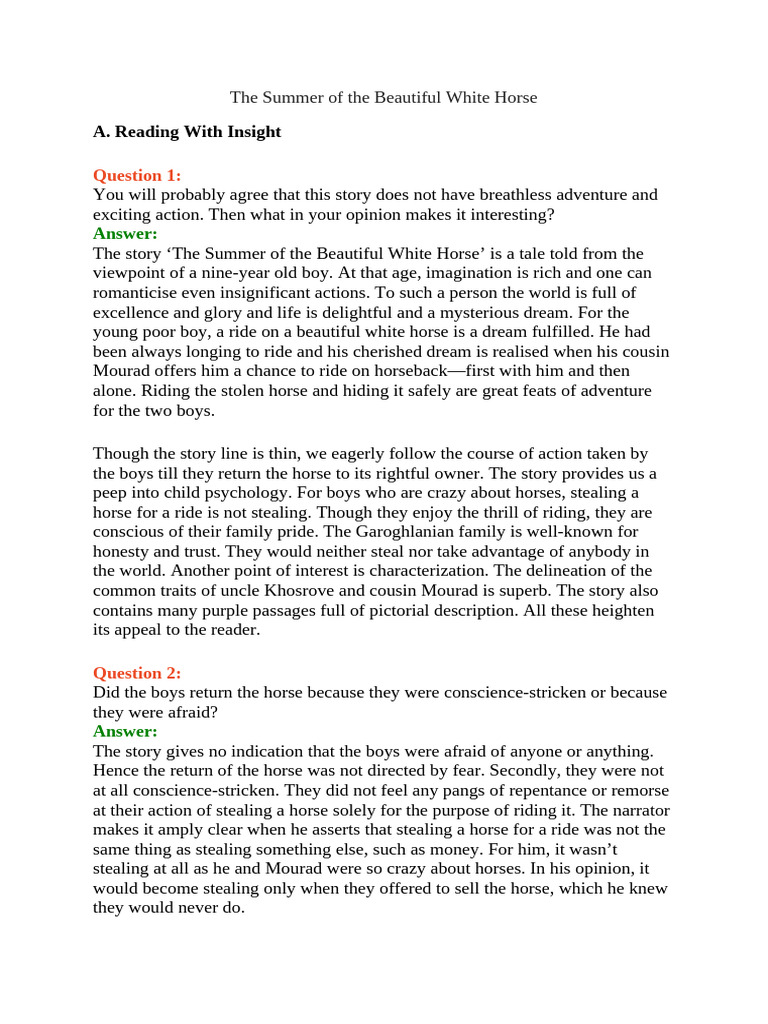 Summer of The Beautiful White Horse | PDF