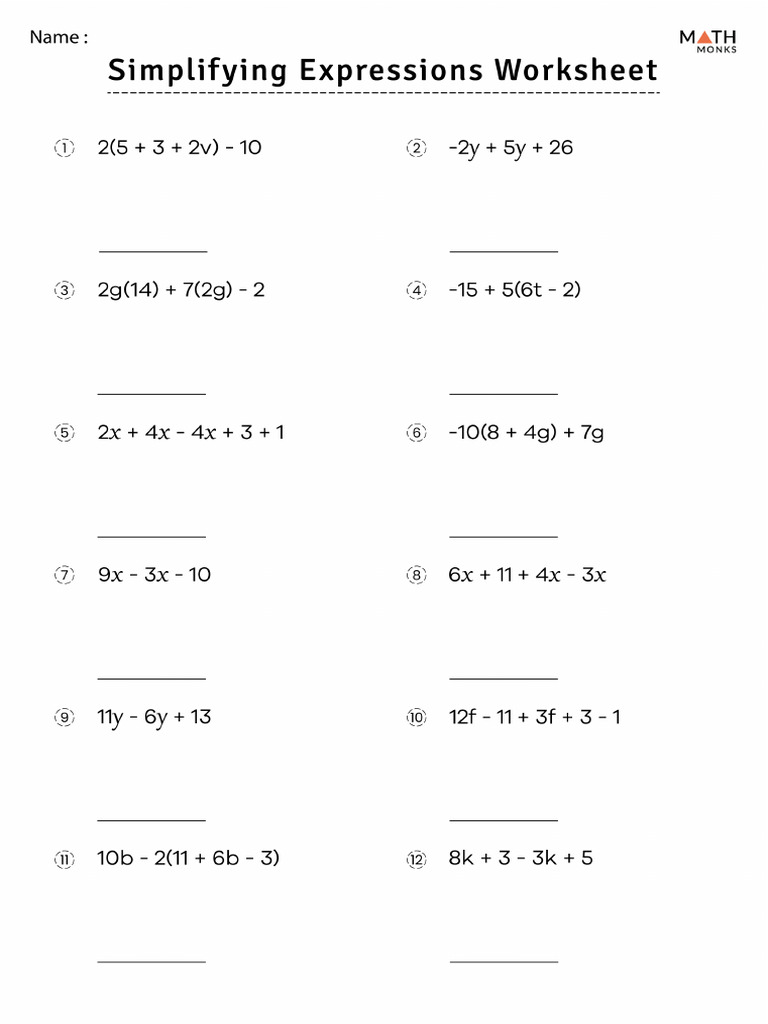 Simplifying Expressions Worksheet Answers | PDF