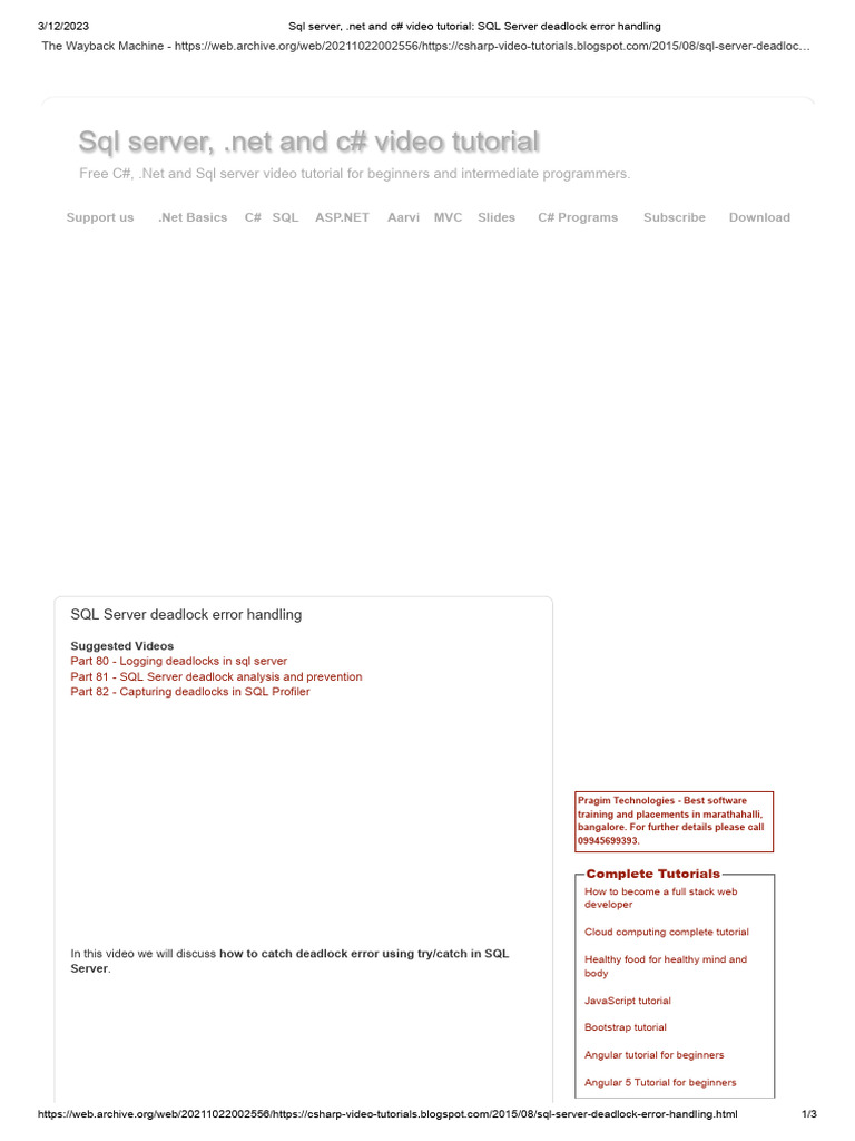 83 SQL Server Deadlock Error Handling | PDF | Microsoft Sql Server | Language Integrated Query