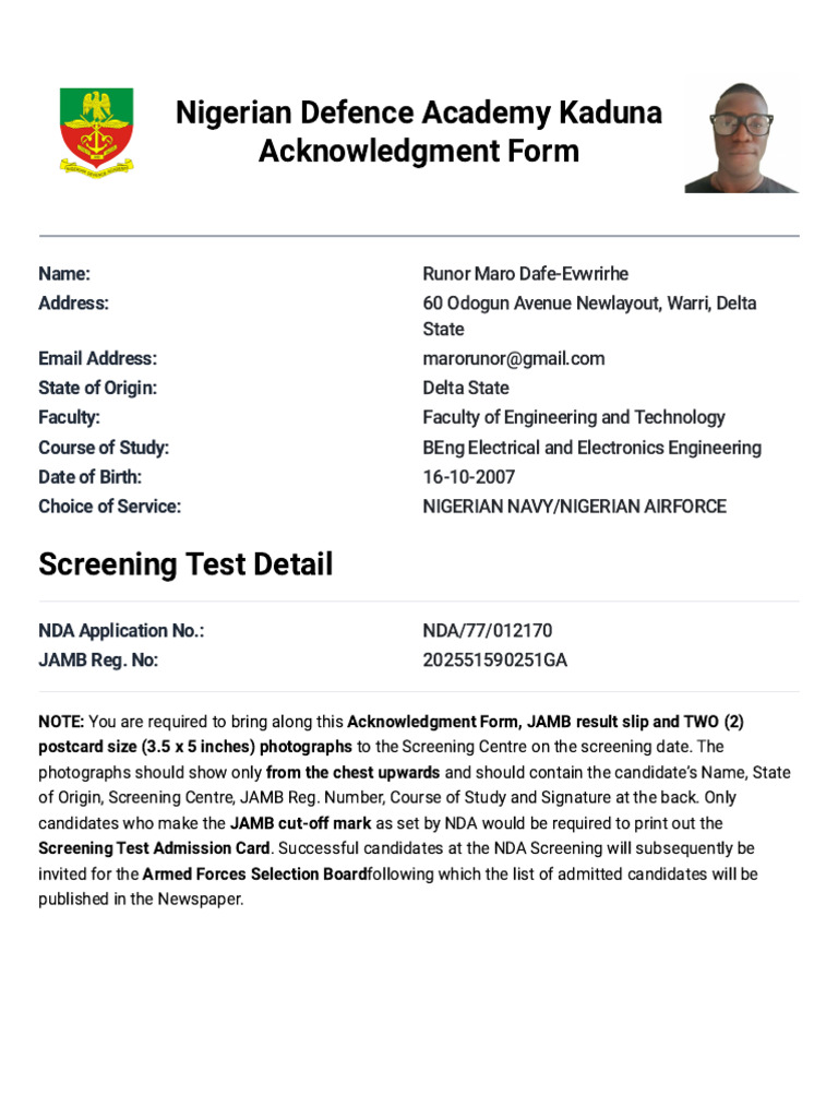 NDA 77RC Acknowledgment Form Details | PDF