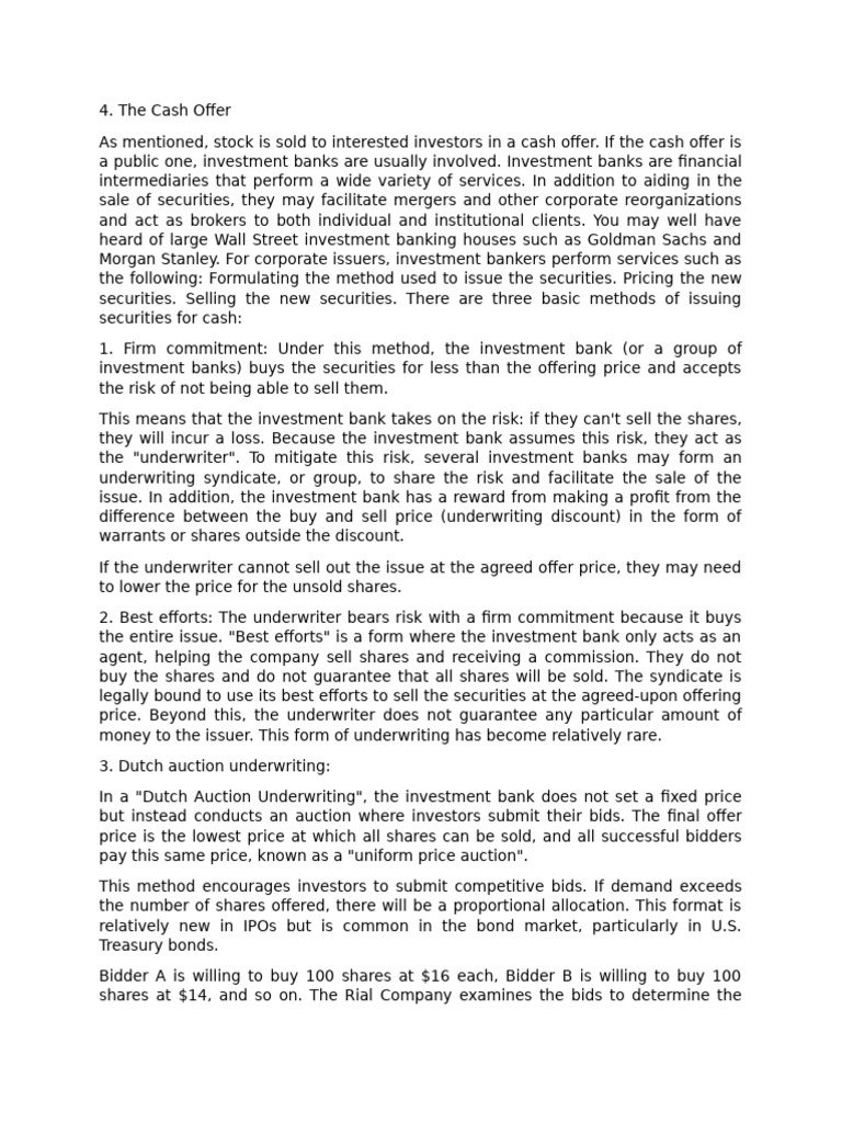 The Cash Offer | PDF | Initial Public Offering | Investment Banking
