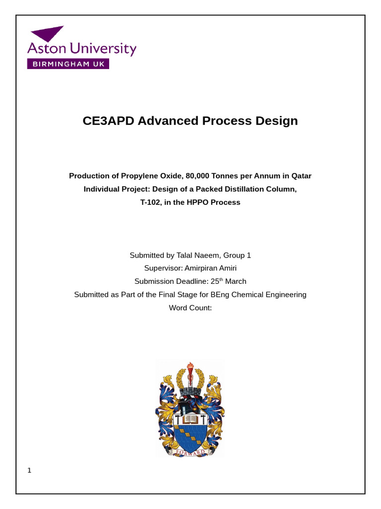 Distillation Column Chemical Engineering Design For A HPPO Process ...