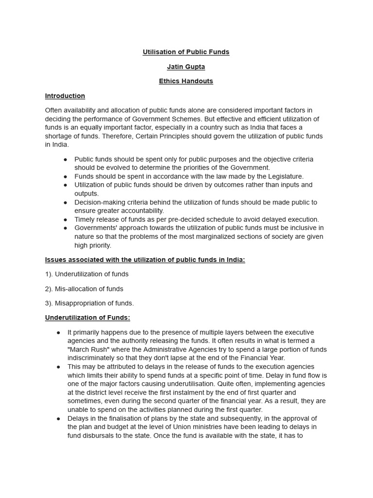 Effective Utilization of Public Funds | PDF | Government Spending ...