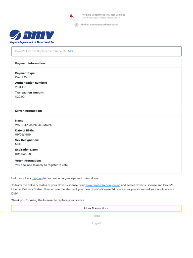 Virginia Department of Motor Vehicles - DmvNOW | PDF