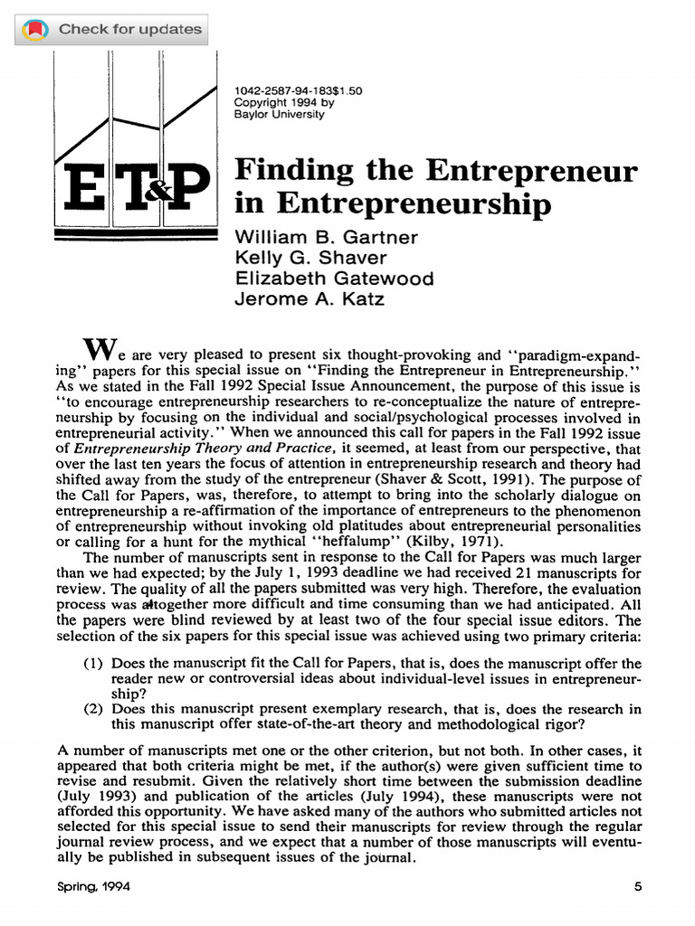2d Gartner, W.B., Shaver, K.G., Gatewood, E.J., & Katz, J. (1994 ...