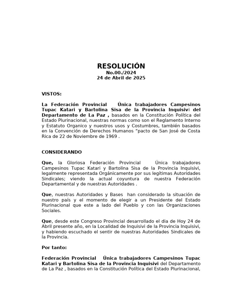 Voto Resolutivo de Apoyo A Ejec Dptal | PDF
