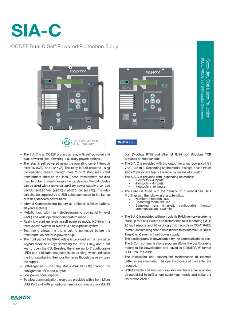 En Fanox Data Siac Selfpowered Protectionrelay Efg r05 | PDF | Hertz | Power Supply