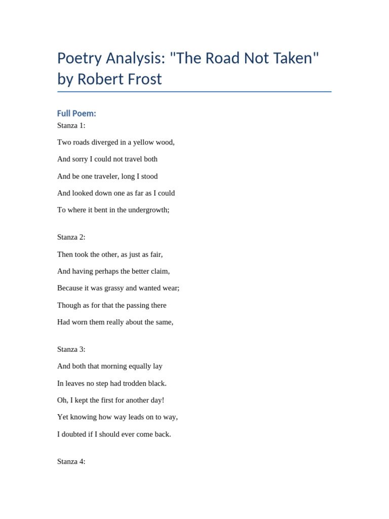 The Road Not Taken Analysis | PDF | Poetry