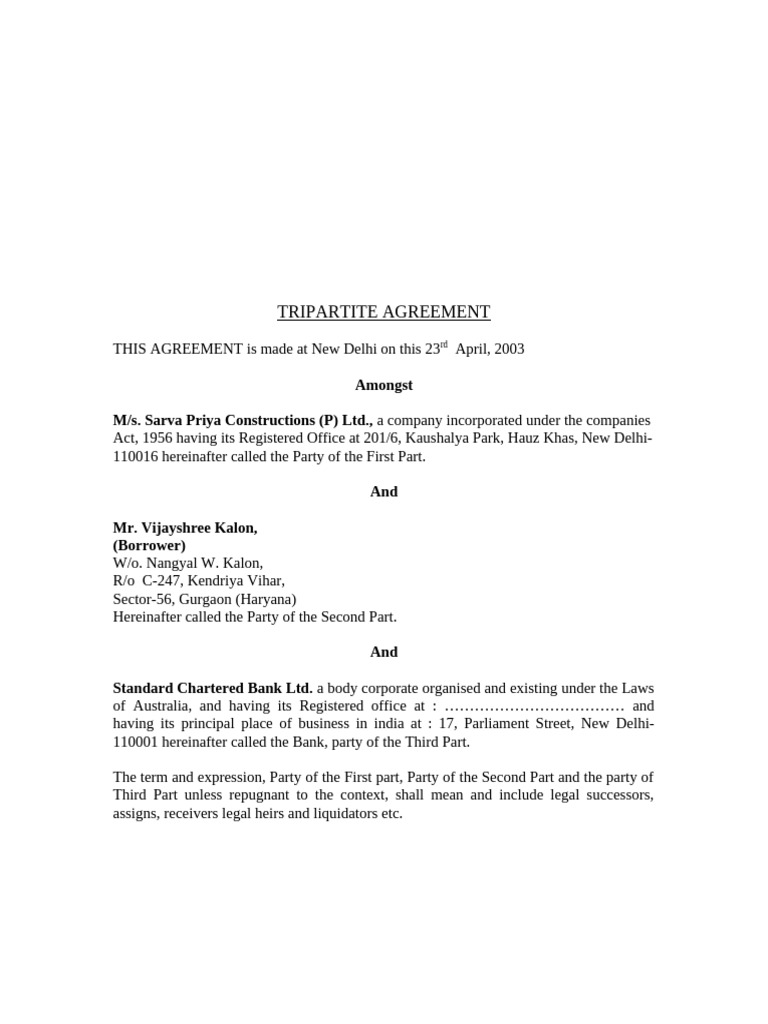 Tripartite Agreement Performa | PDF