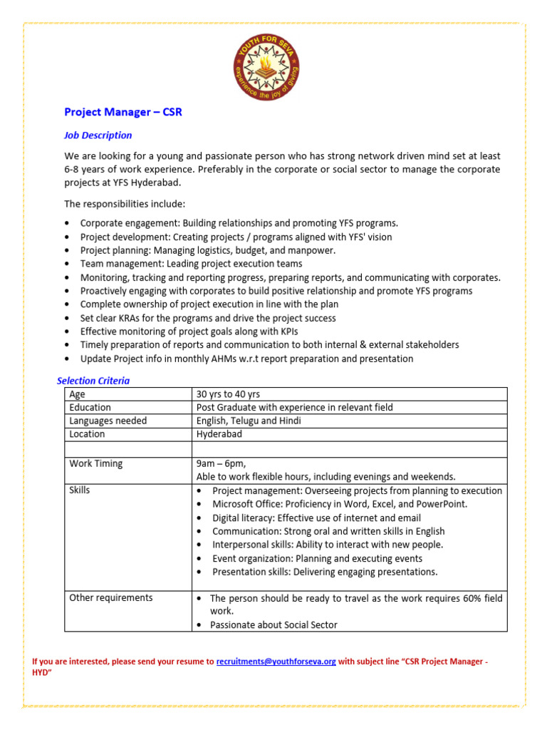 JD ProjectManager CSR HYD | PDF | Business | Human Communication