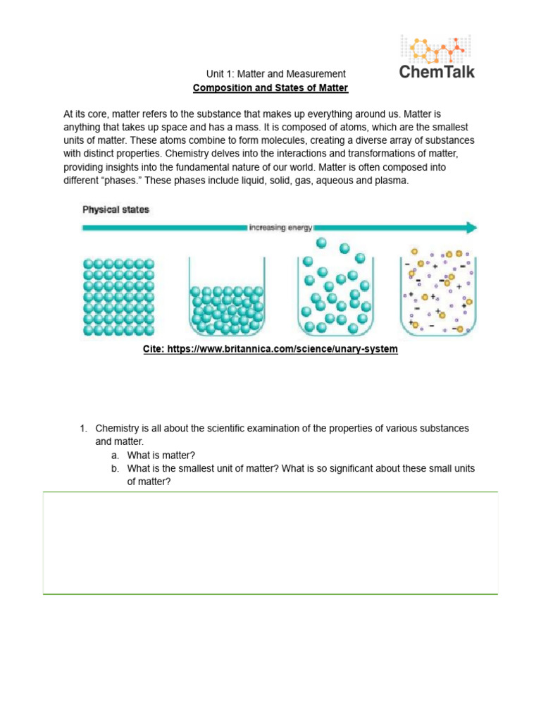 Unit 1 Composition and States of Matter | PDF | Matter | Phase (Matter)