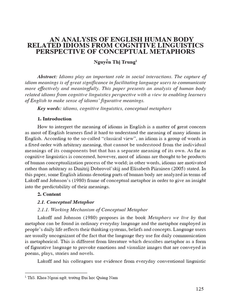 English Body Idioms and Conceptual Metaphors | PDF | Concept | Metaphor