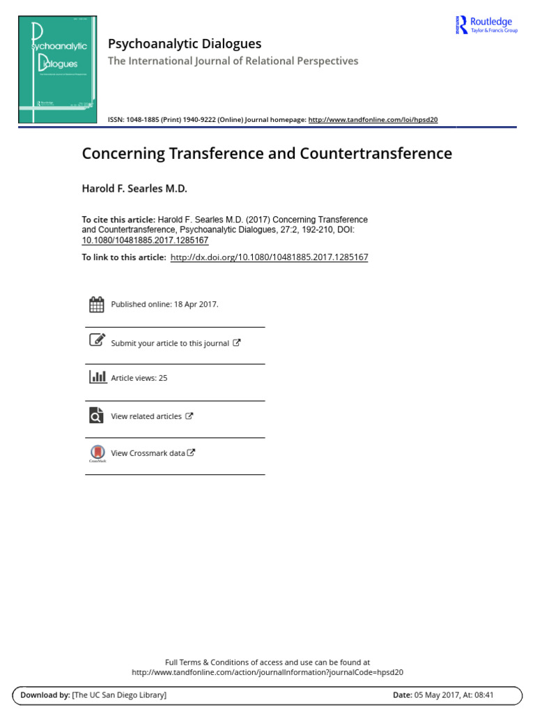 Concerning Transference and Countertransference (Searles, Harold F.) (Z ...