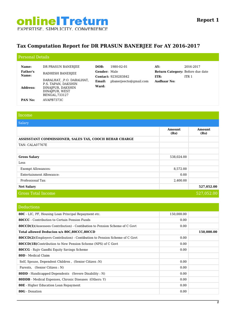 Income Tax Computation Report | PDF | Tax Deduction | Taxes