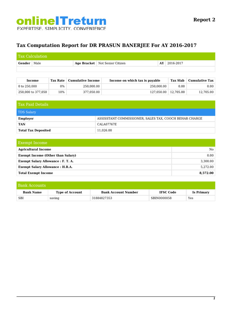 Tax Computation Report for 2016-17 | PDF