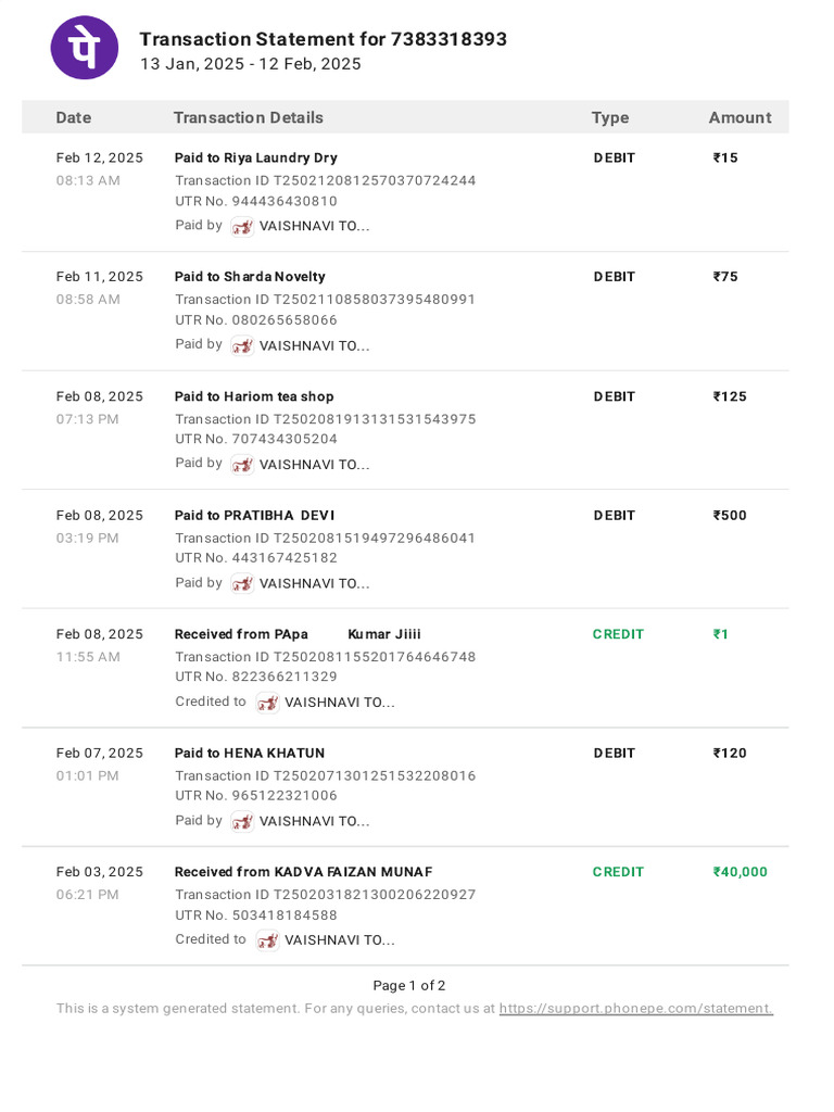 PhonePe Statement Jan2025 Feb2025 | PDF | Service Industries | Banking Technology