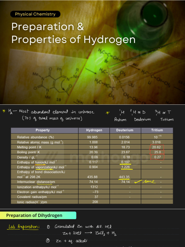 Hydrogen - Preparation and Properties of H2 and H2O2 | PDF | Hydrogen ...
