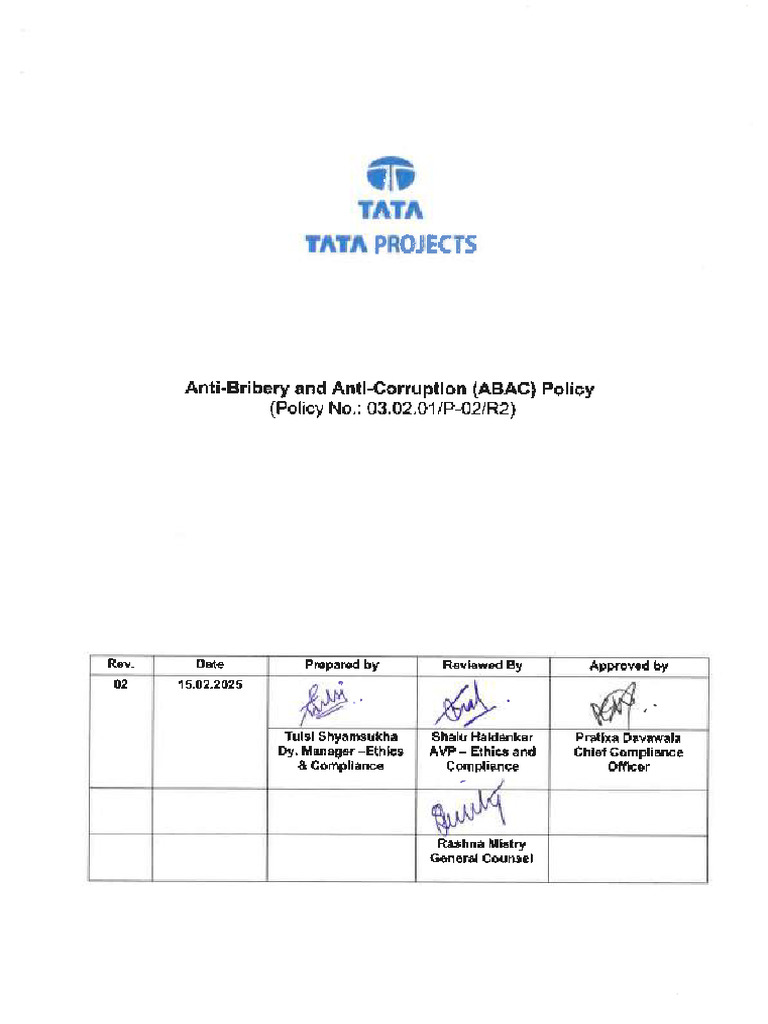 ABAC Policy TATA Compressed | PDF | Bribery | Justice