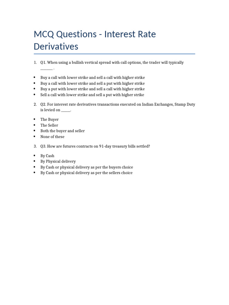 Interest Rate Derivatives MCQ | PDF
