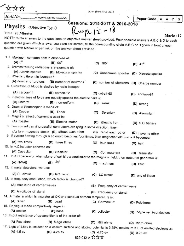 Physics 12 RWP 18 | PDF