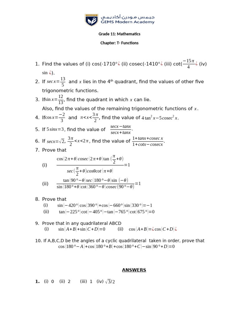 T-Functions WS | PDF | Functions And Mappings | Euclidean Geometry