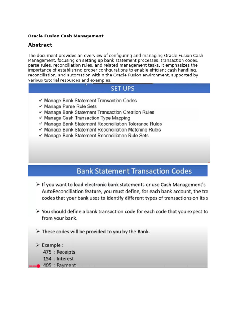 Oracle Fusion Cash Management Setup | PDF