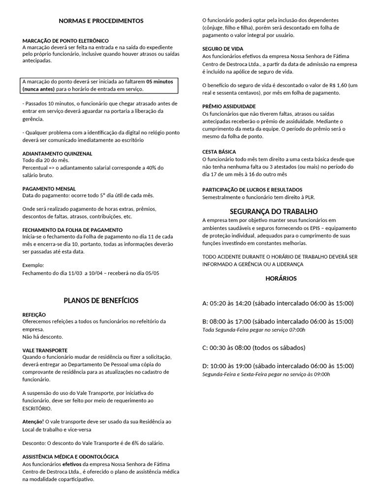 Normas e Procedimentos Entregar | PDF | Hora extra